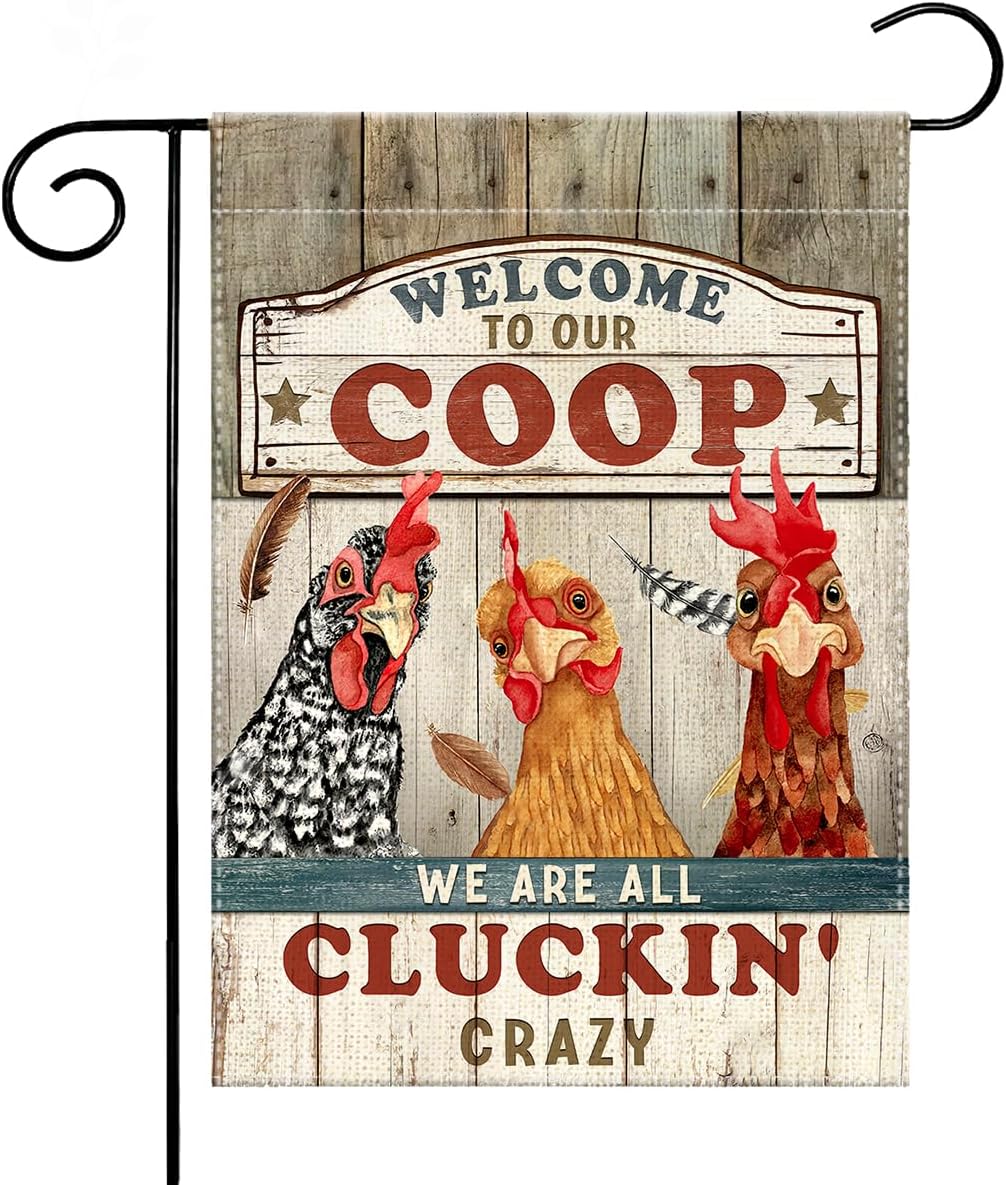 Amazon.com : Welcome To Our Coop Chicken Garden Flag 12x18 Inch Double ...