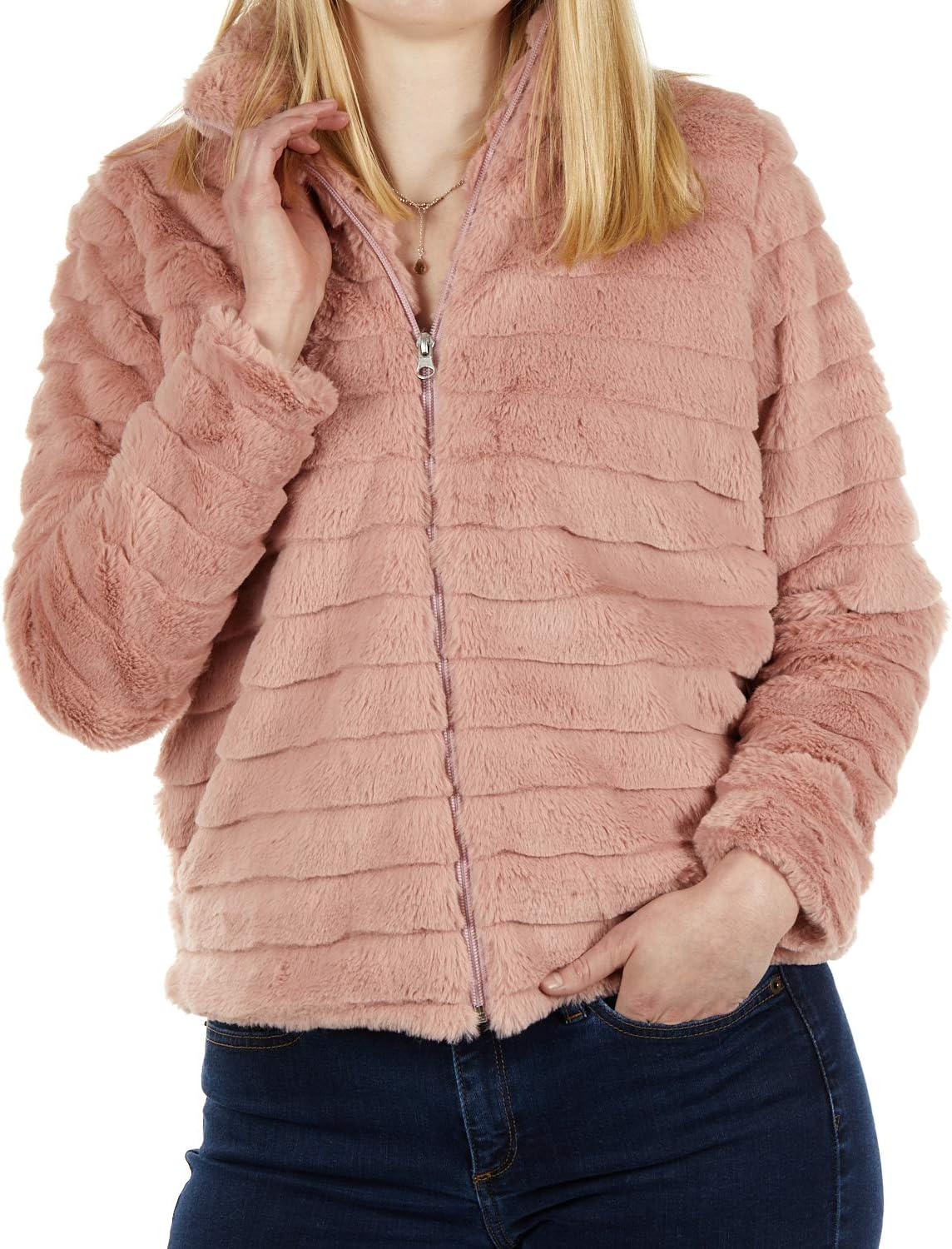 KATYDID Rabbit Faux Fur Jacket - Soft Polyester Womens Jacket - Pink ...