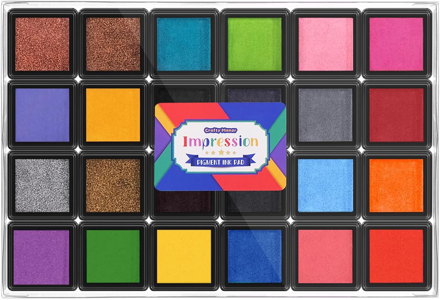 Amazon.com: CraftyManor Mini 24 Color Pigment Ink Pads Set for Stamps ...