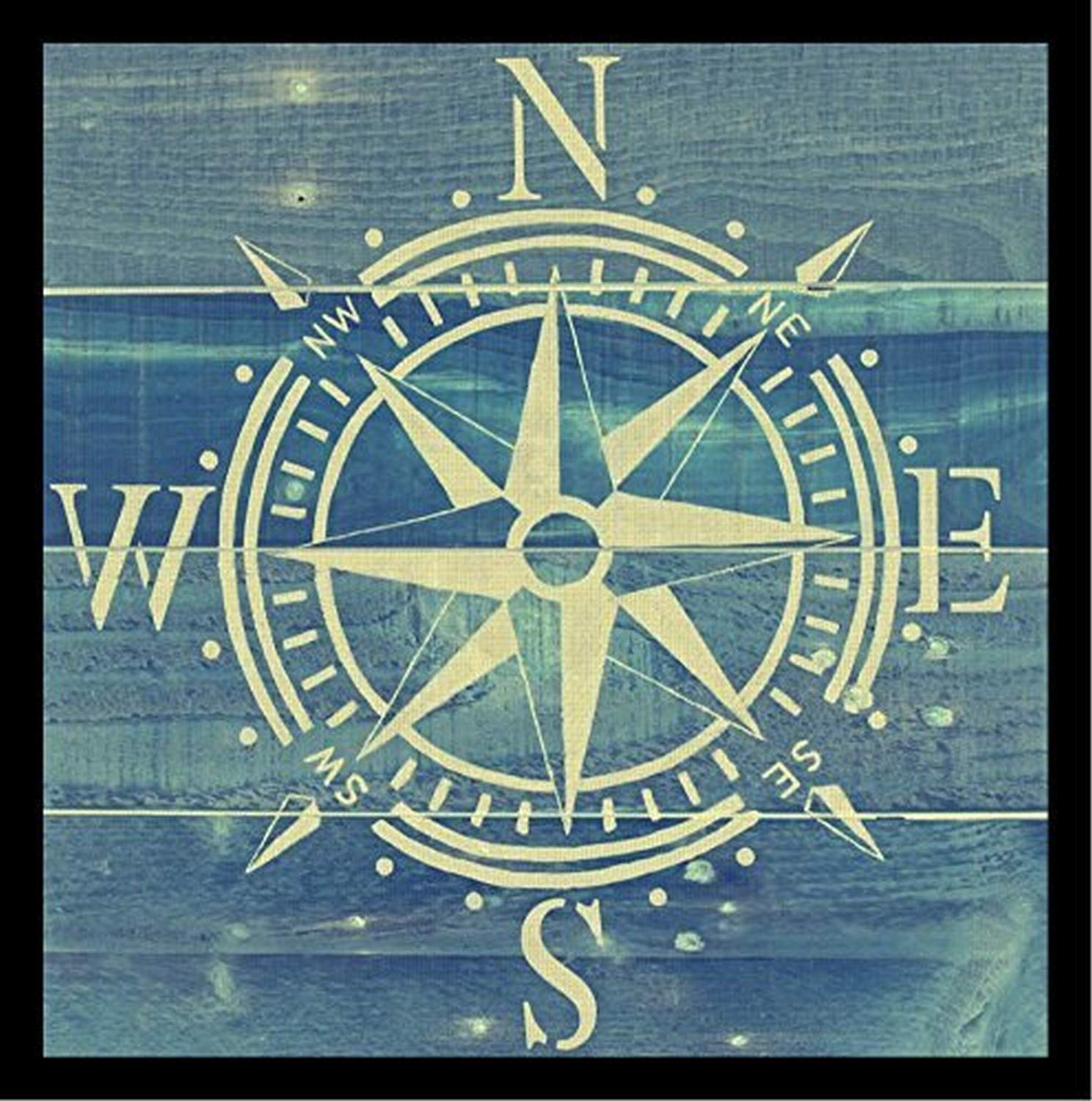 Buyartforless Framed Compass Wood Burn by Brandi Fitzgerald 36x36 Art ...