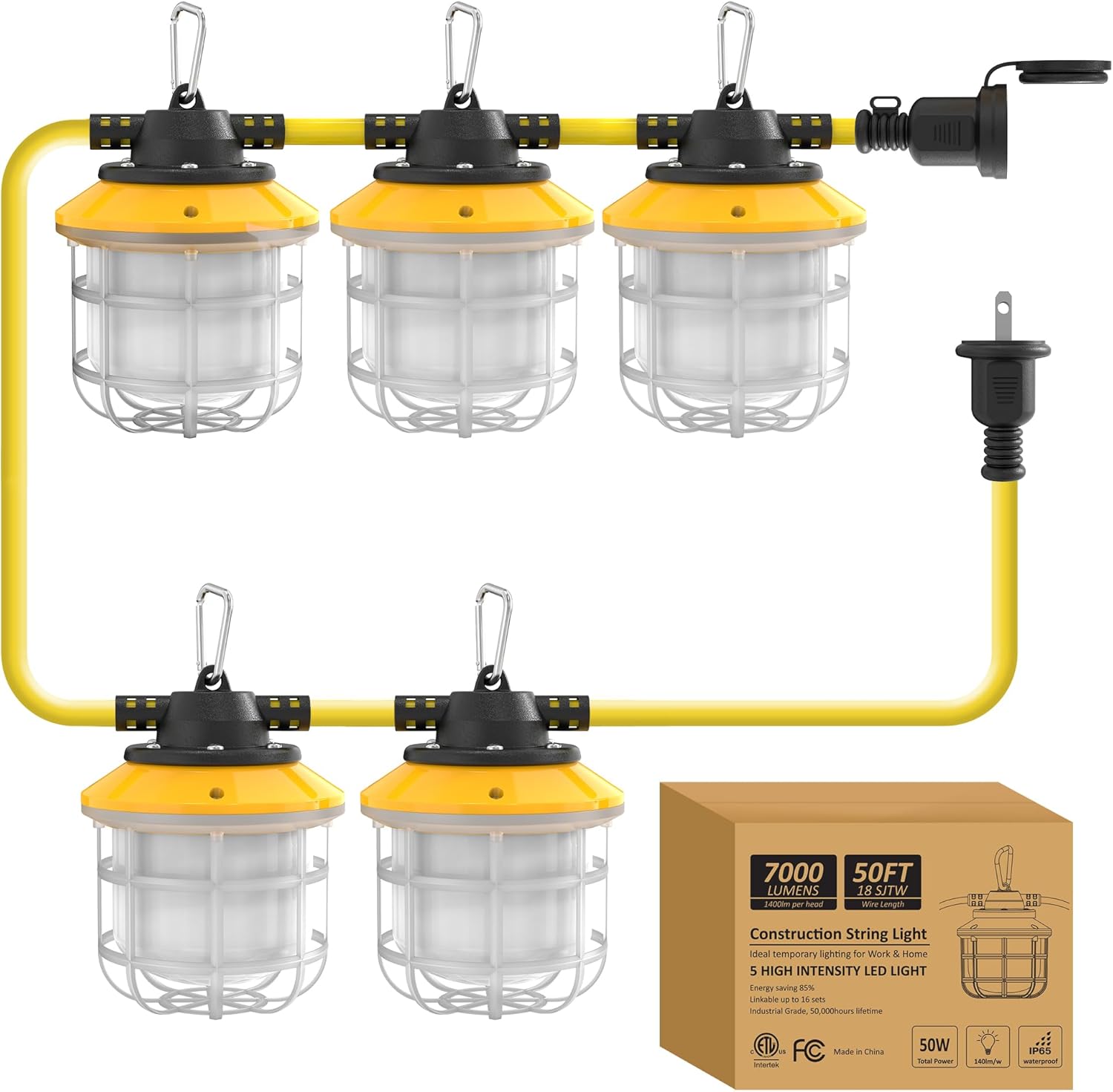 alitade 50FT Construction String Lights 50W 7000LM Industrial Grade LED ...