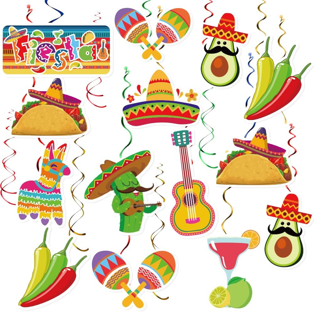 Amazon.com: 30PCS Mexican Fiesta Party Hanging Swirl Decorations ...