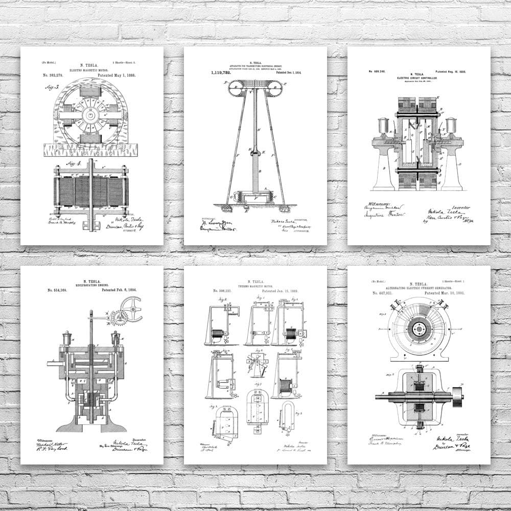Amazon.com: Patent Earth Nikola Tesla Inventions Posters Set of 6 ...