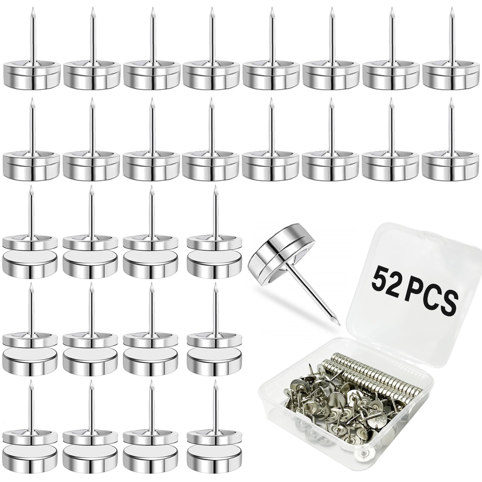 Amazon.com: Magnetic Push Pins 52 Sets Magnet Thumbtack Suitable Push ...