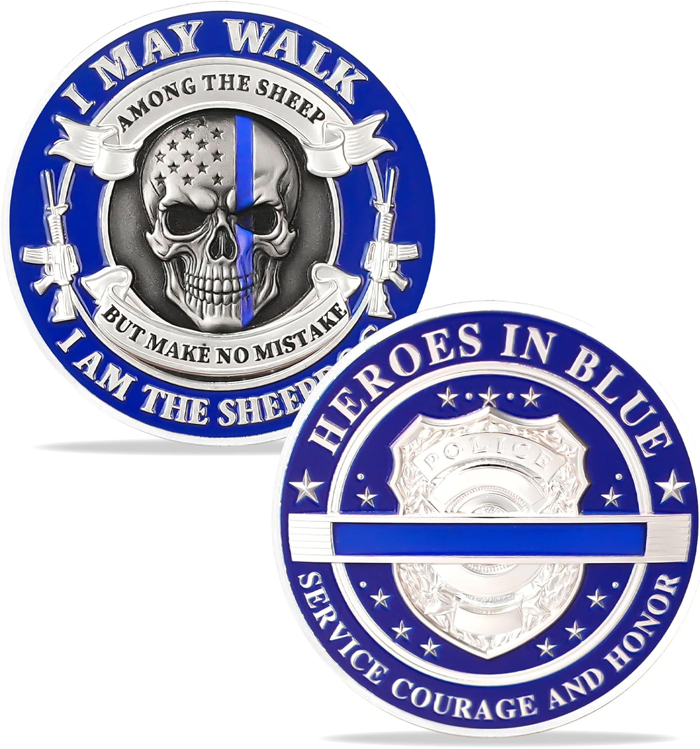 Amazon.com : Police Challenge Coin - Thin Blue Line K9 Skull Police ...