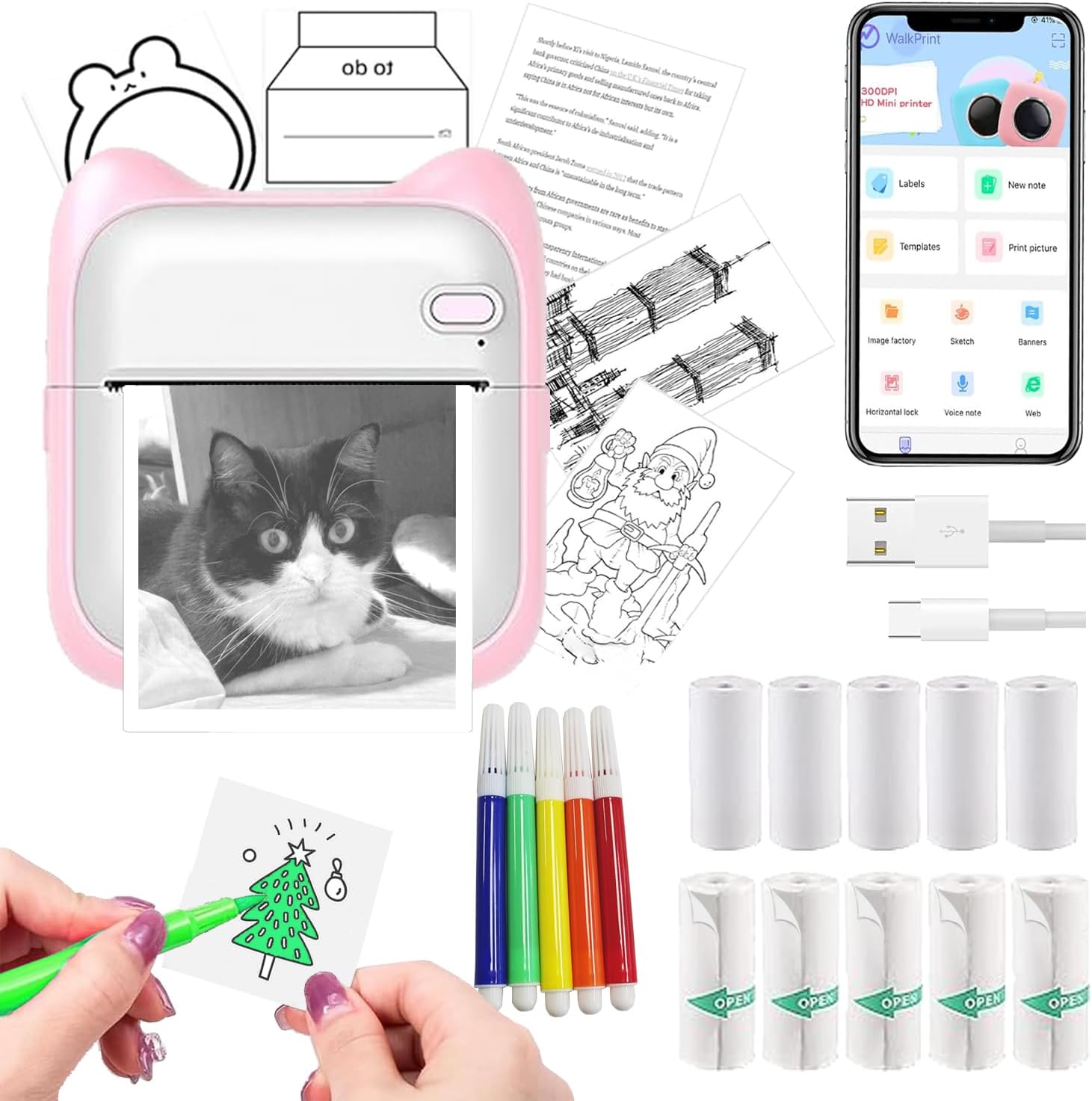 Amazon.com : Memolife M02L Mini Printer Sticker Maker - Inkless Printer ...