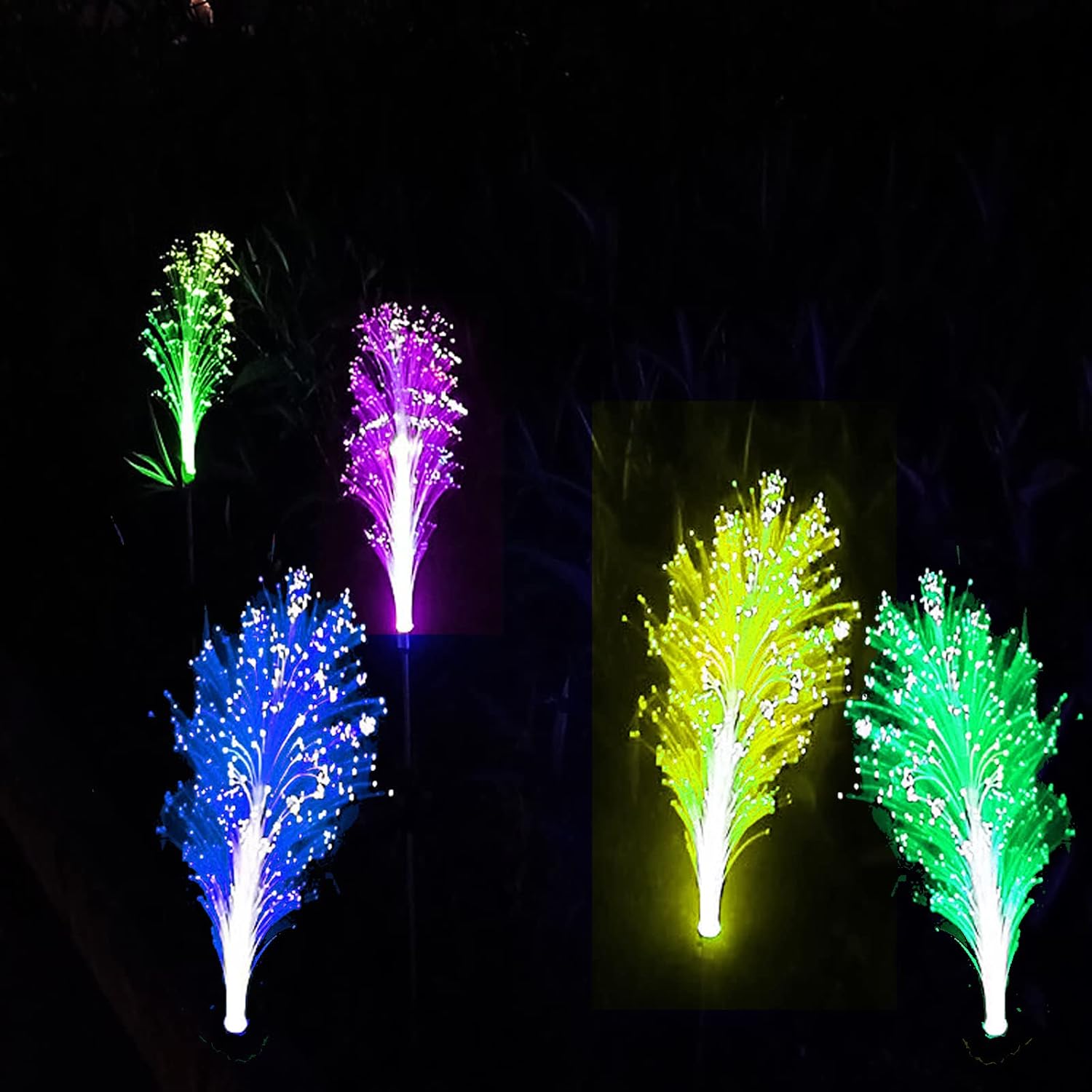 VGE Solar Outdoor Garden Lights, 4 Pack Fiber Optic Reed Lights,7 Color ...