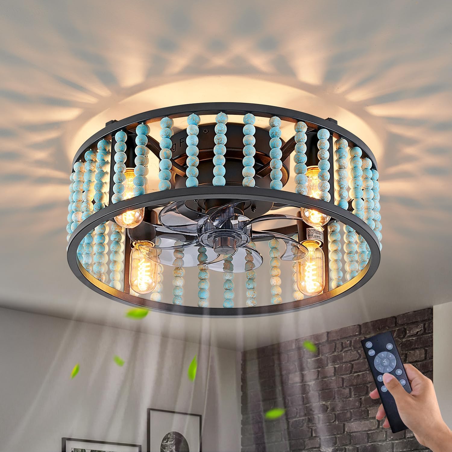 Boho Caged Ceiling Fans with Lights, 18.5'' Farmhouse Low Profile ...