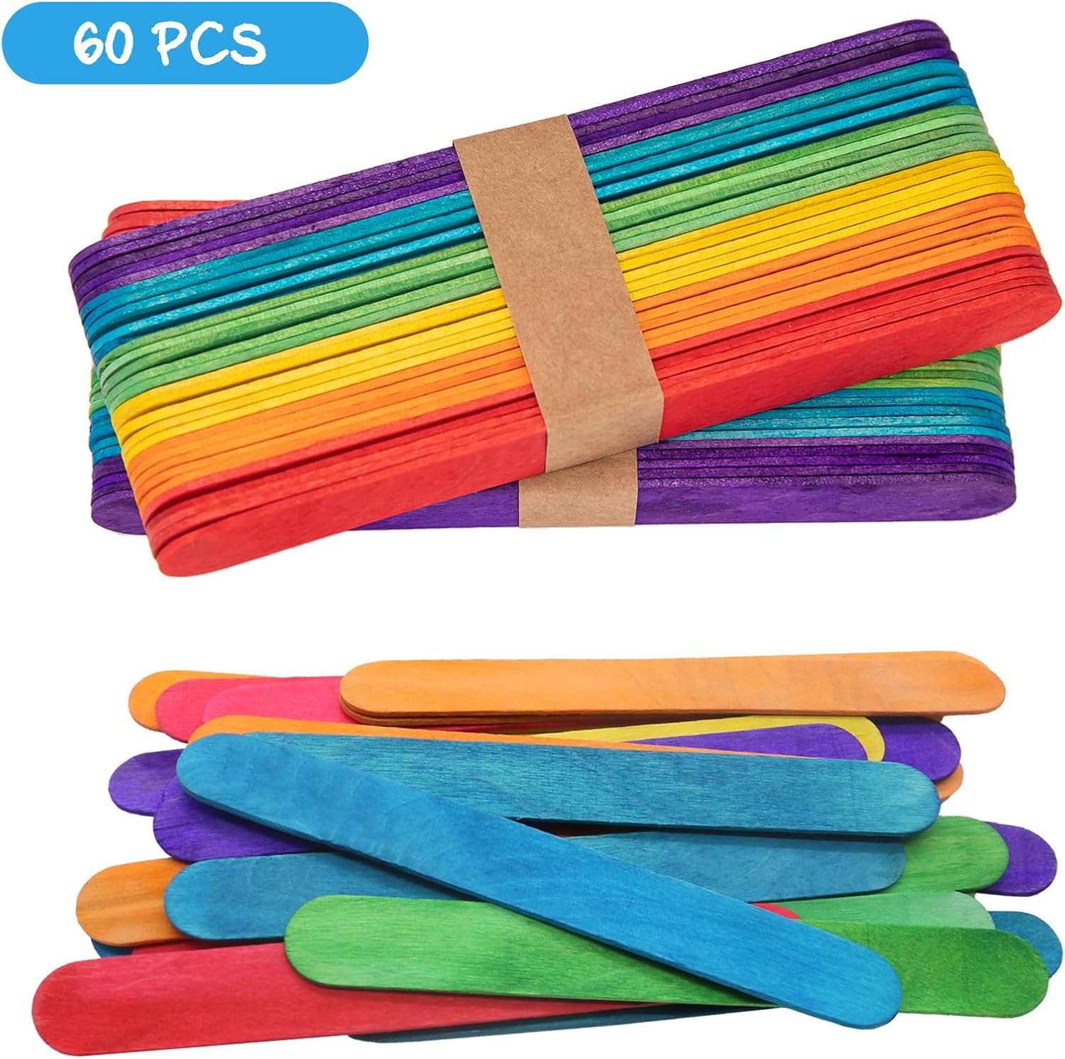 60 palitos de madera jumbo de 6 pulgadas de colores, palitos de paleta ...