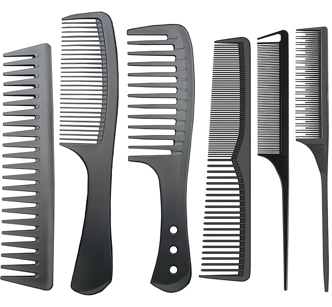 Amazon.com : Professional Comb Set Black 6 Piece - Carbon Fiber Anti ...