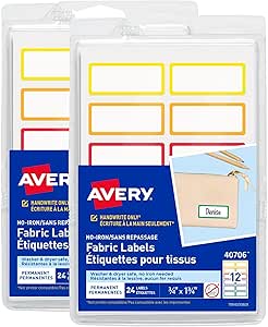 Amazon.com : Avery No-Iron Fabric Name Labels, Rainbow Borders ...