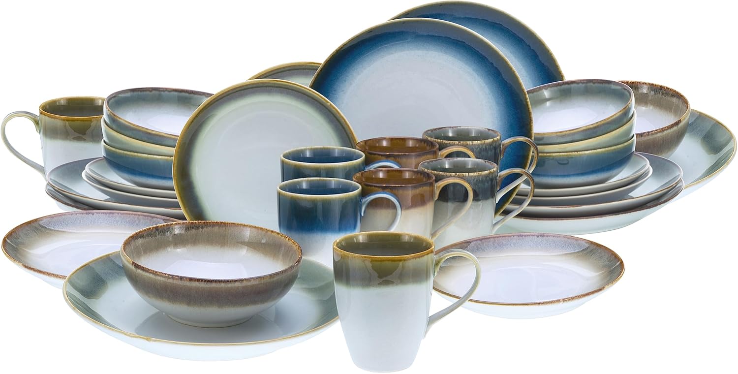 CreaTable, 23679, Serie Cascade, 32-teiliges Geschirrset, Kombiservice aus Steinzeug ...
