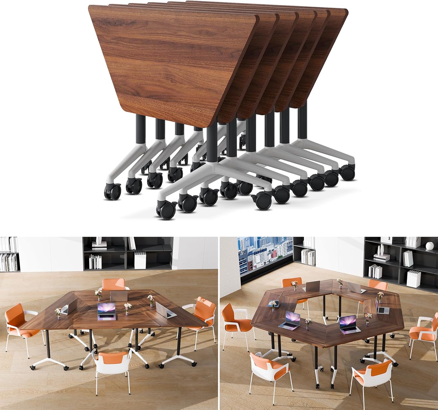Amazon.com: 6 Pack Folding Conference Tables with Wheels, 4FT Modern ...