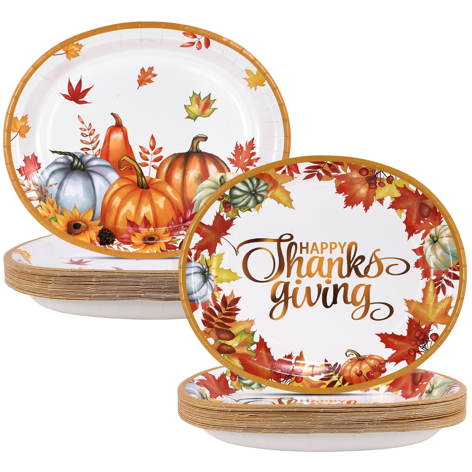 Snapklik.com : 50PCS Thanksgiving Oval Paper Plates -10" X 12" Heavy ...