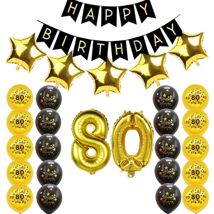 Buy 80th Birthday Party Decorations - Happy Birthday Banner,80th Gold ...