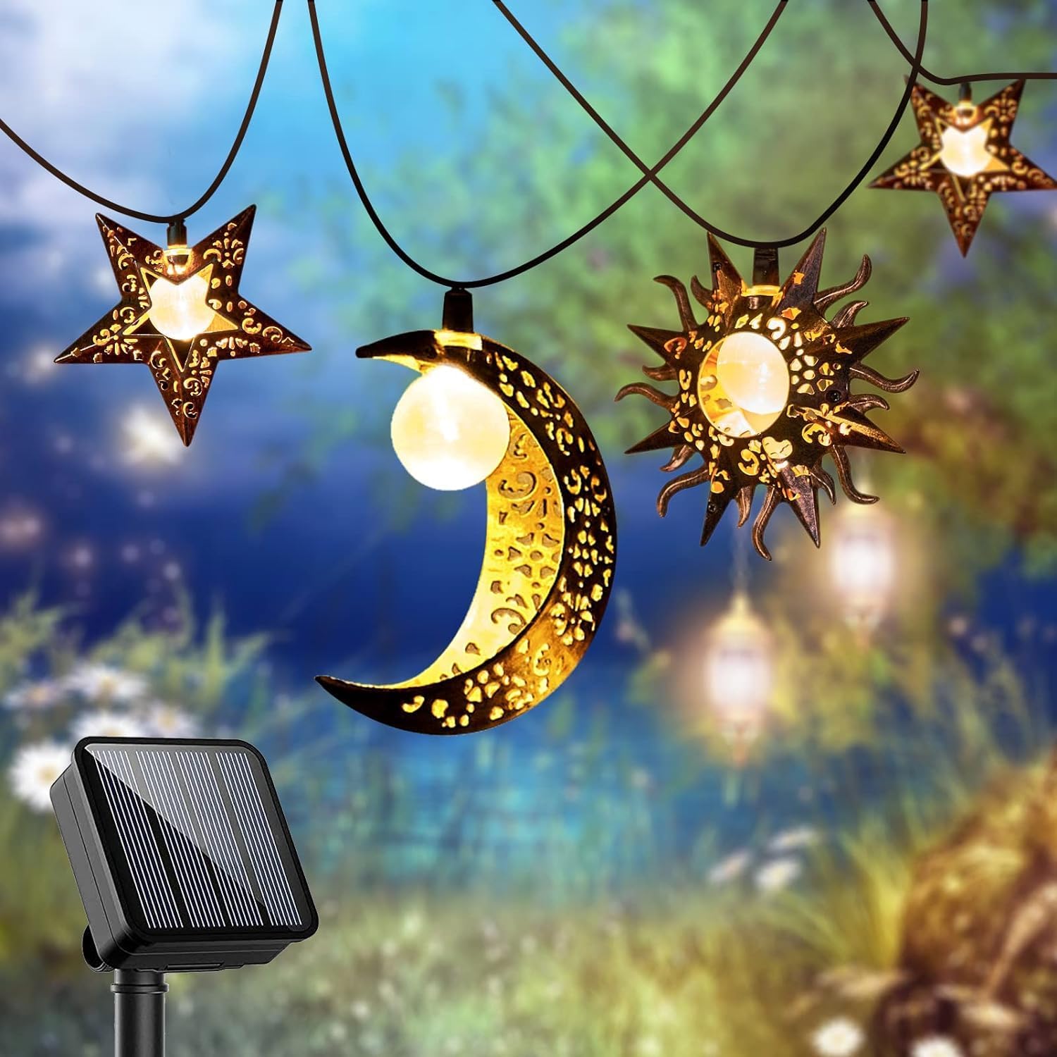 Solar String Lights Outdoor Star Moon Sun 13Ft 153In Led Solar Powered ...