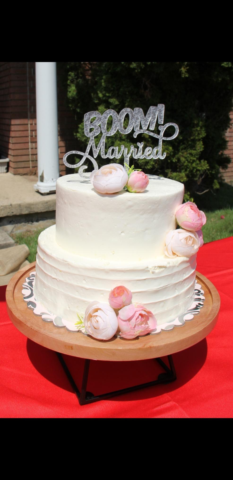 Amazon.com: BOOM! Married Wedding Cake Topper, Silver Glitter Funny ...