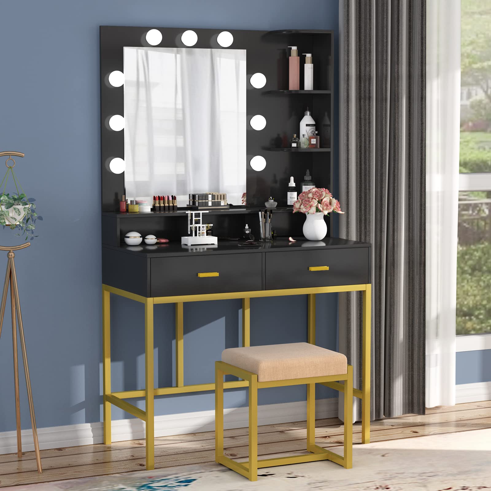 Buy PAKASEPT Vanity Set with Lighted Mirror, Makeup Vanity Dressing ...