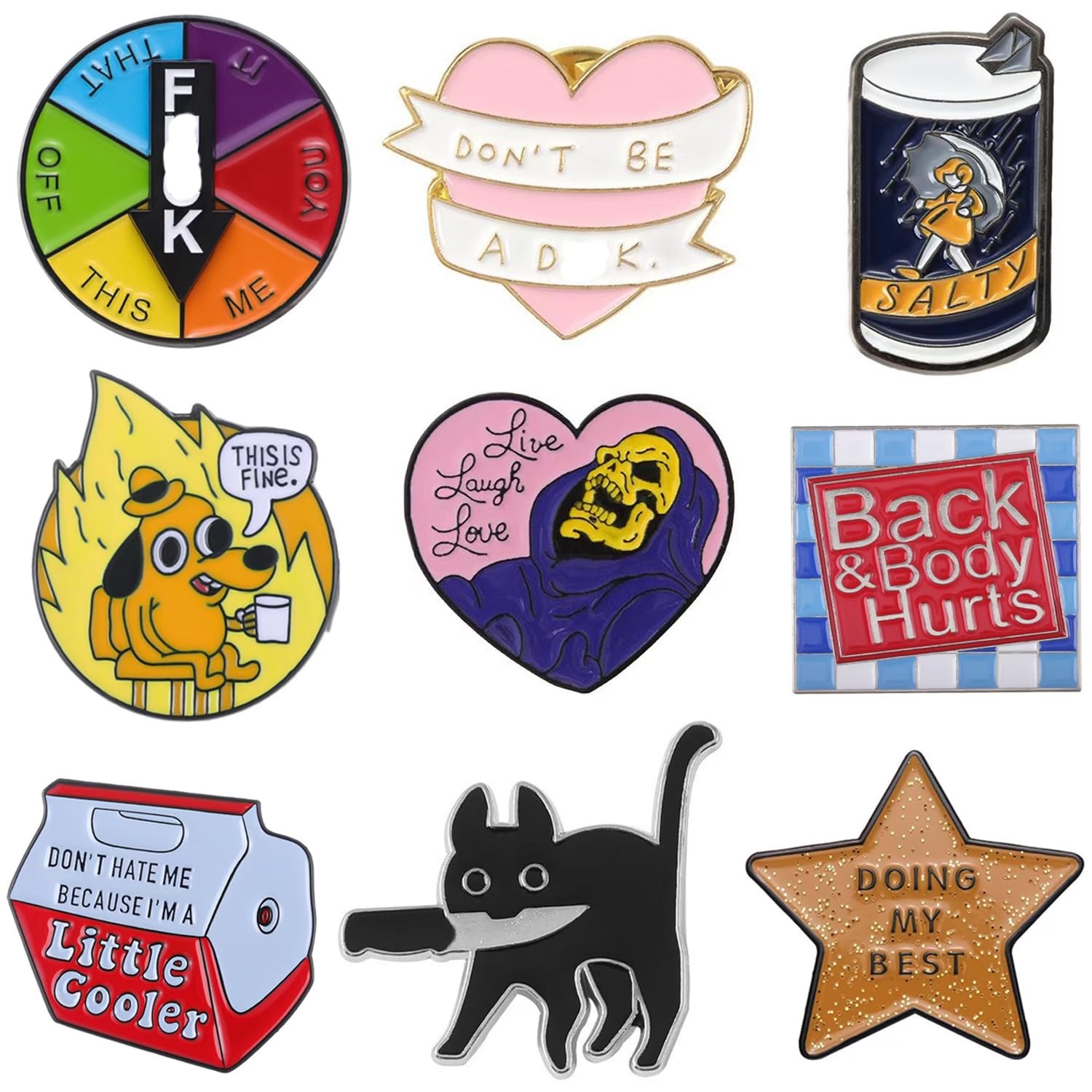 Amazon.com: 9PC Funny Enamel Pins for Backpacks Cool Hat Pins Cute ...