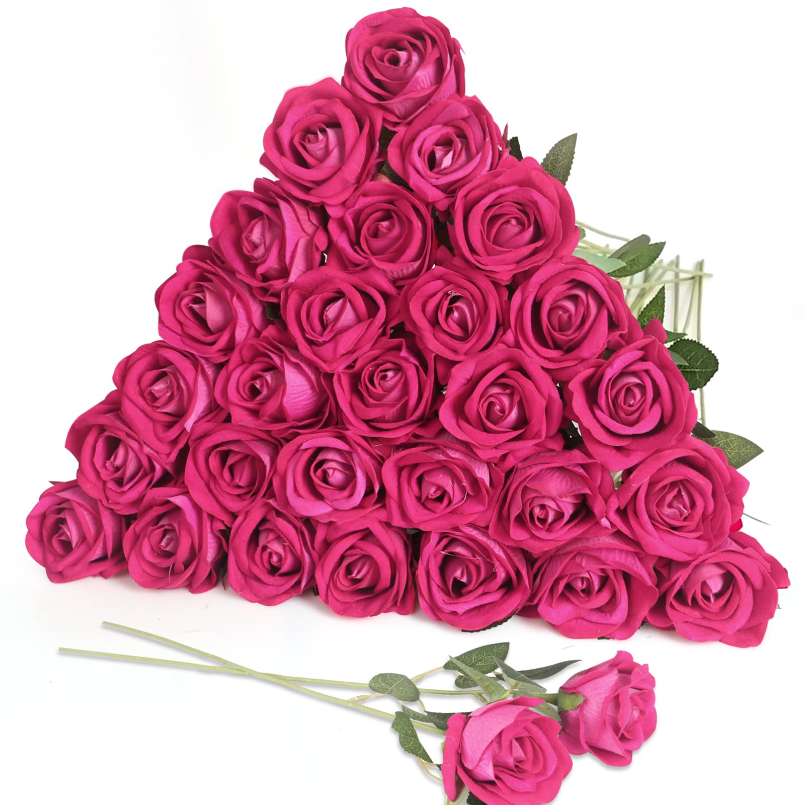 Amazon.com: LPREUTWN 30pcs Silk Roses Artificial Flowers Hot Pink Fake ...