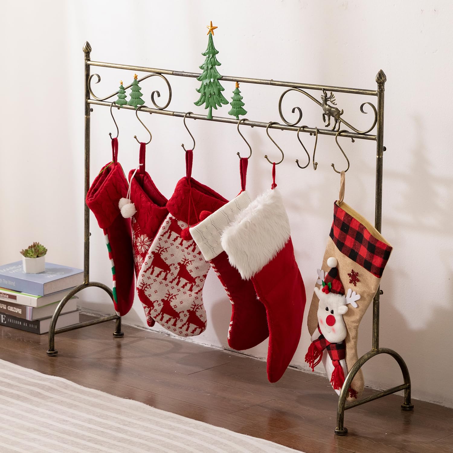 40” Christmas Stocking Holder Stand with 8 S-Hooks, Metal Freestanding ...