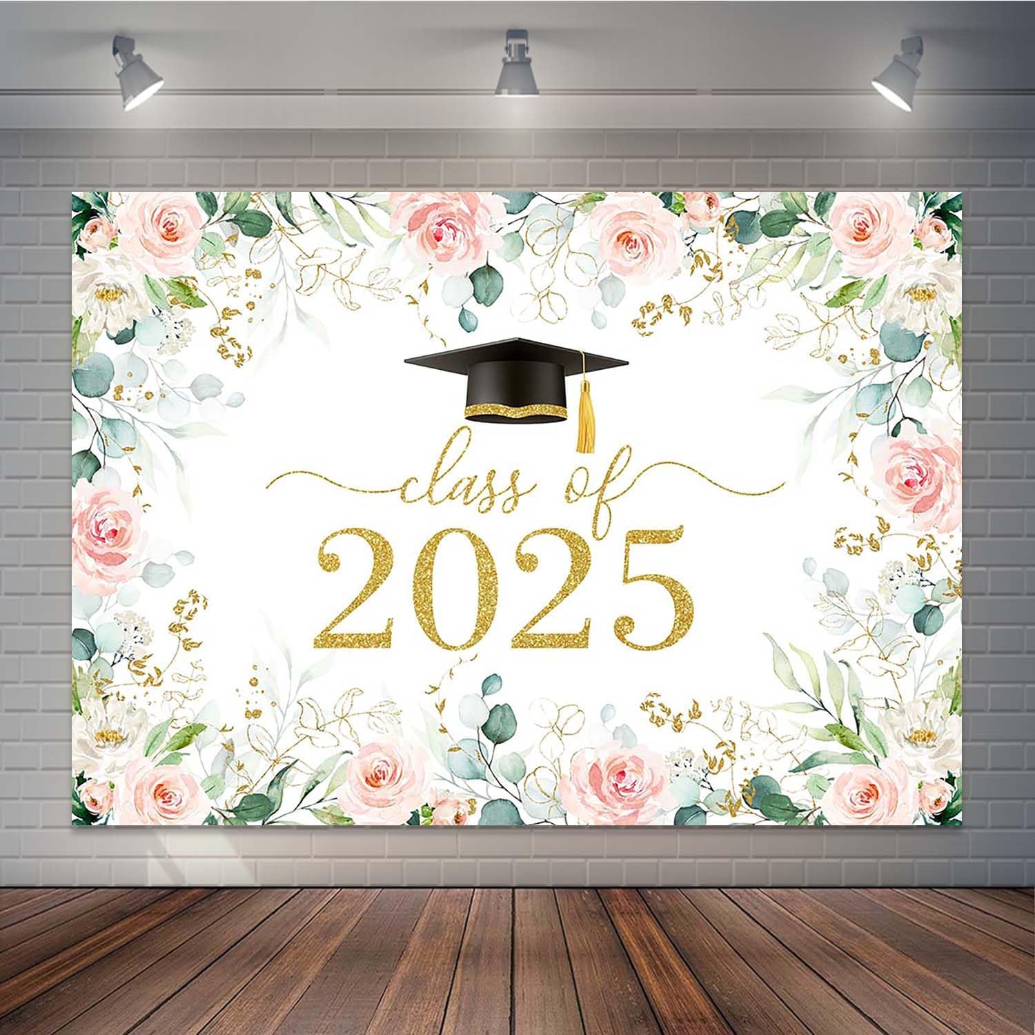 Amazon.com : Fitumiw Green Leaves Flowers Graduation Backdrop 7x5ft ...