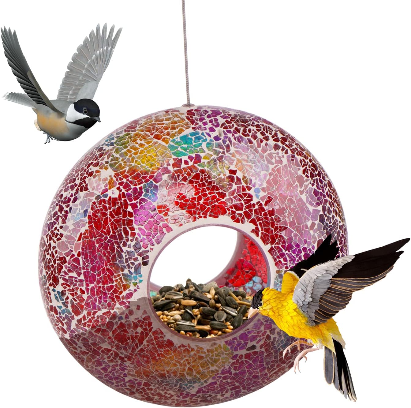 Hanging Bird Feeder, Round Bird Feeder Outdoor Fly Through Red Wild ...