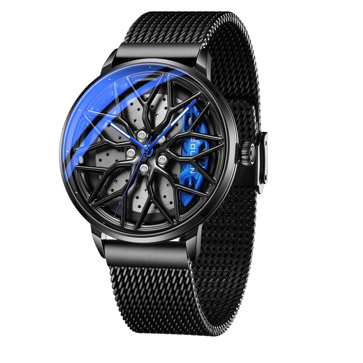 Buy SOLLEN Men Analogue Black Dial Black Band Car Watches, Spinning Car ...