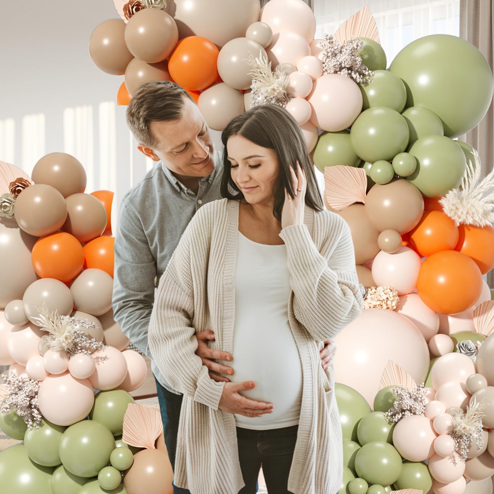 Snapklik.com : Dusty Green Orange Balloon Arch, Double Stuffed Blush ...