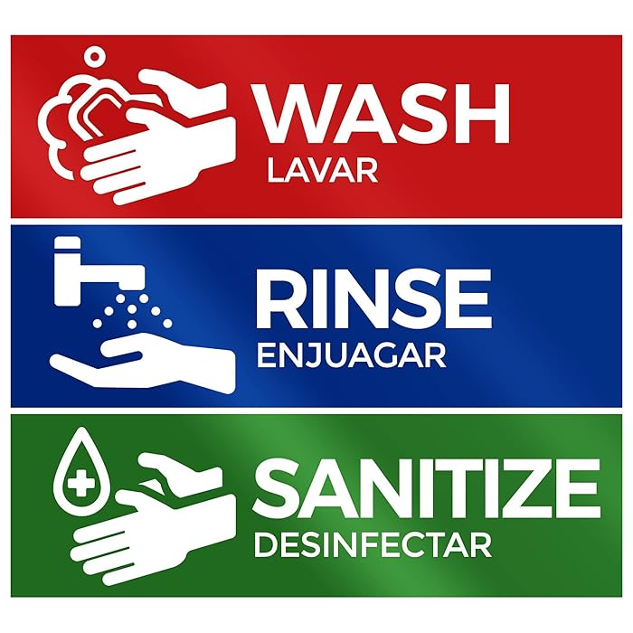 Buy Wash Rinse Sanitize Sink Labels, 1 Pack of 2.75″ x 9″ Waterproof ...