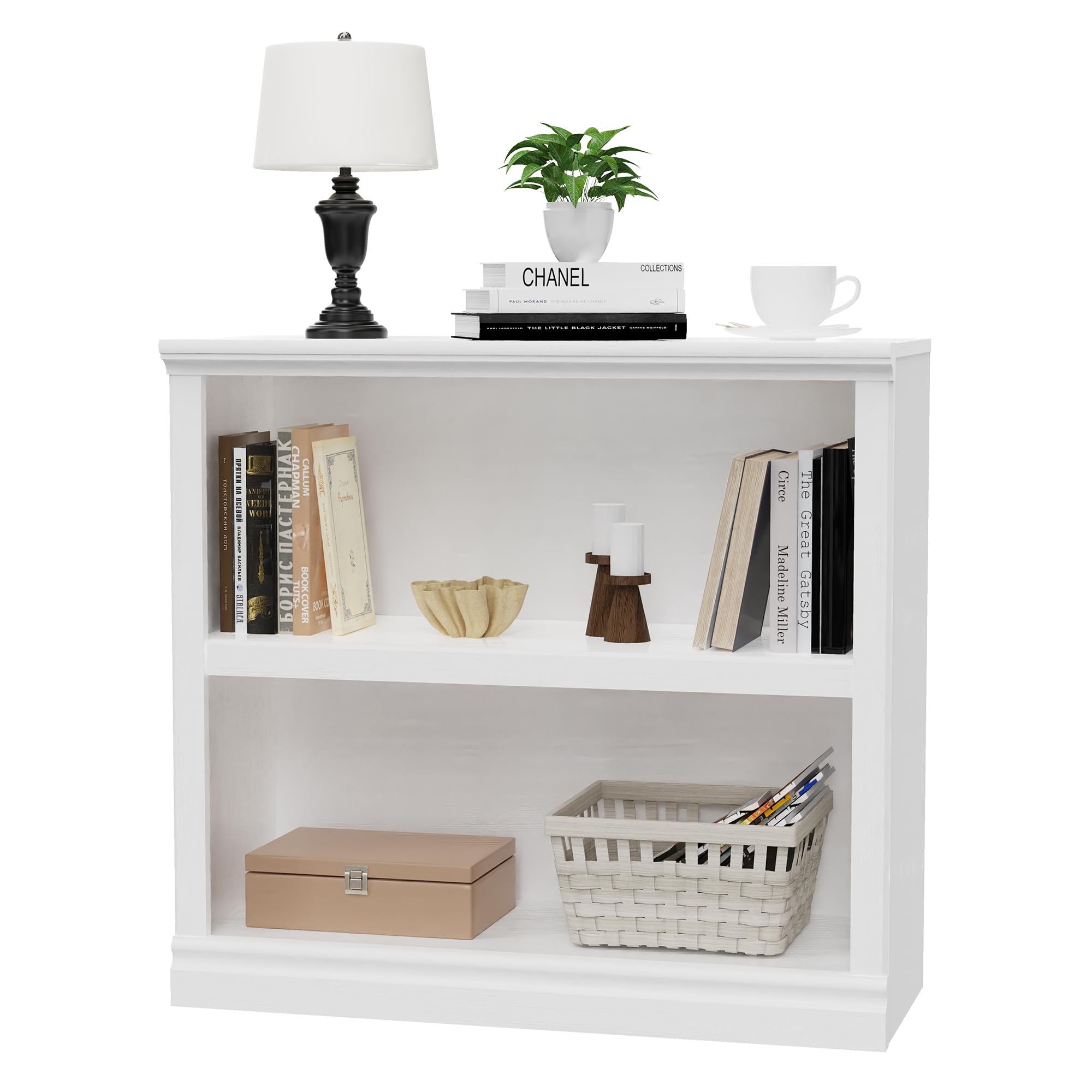 Amazon.com: blini 2-Shelf White Bookcase Wooden Bookshelves 33in Wide ...