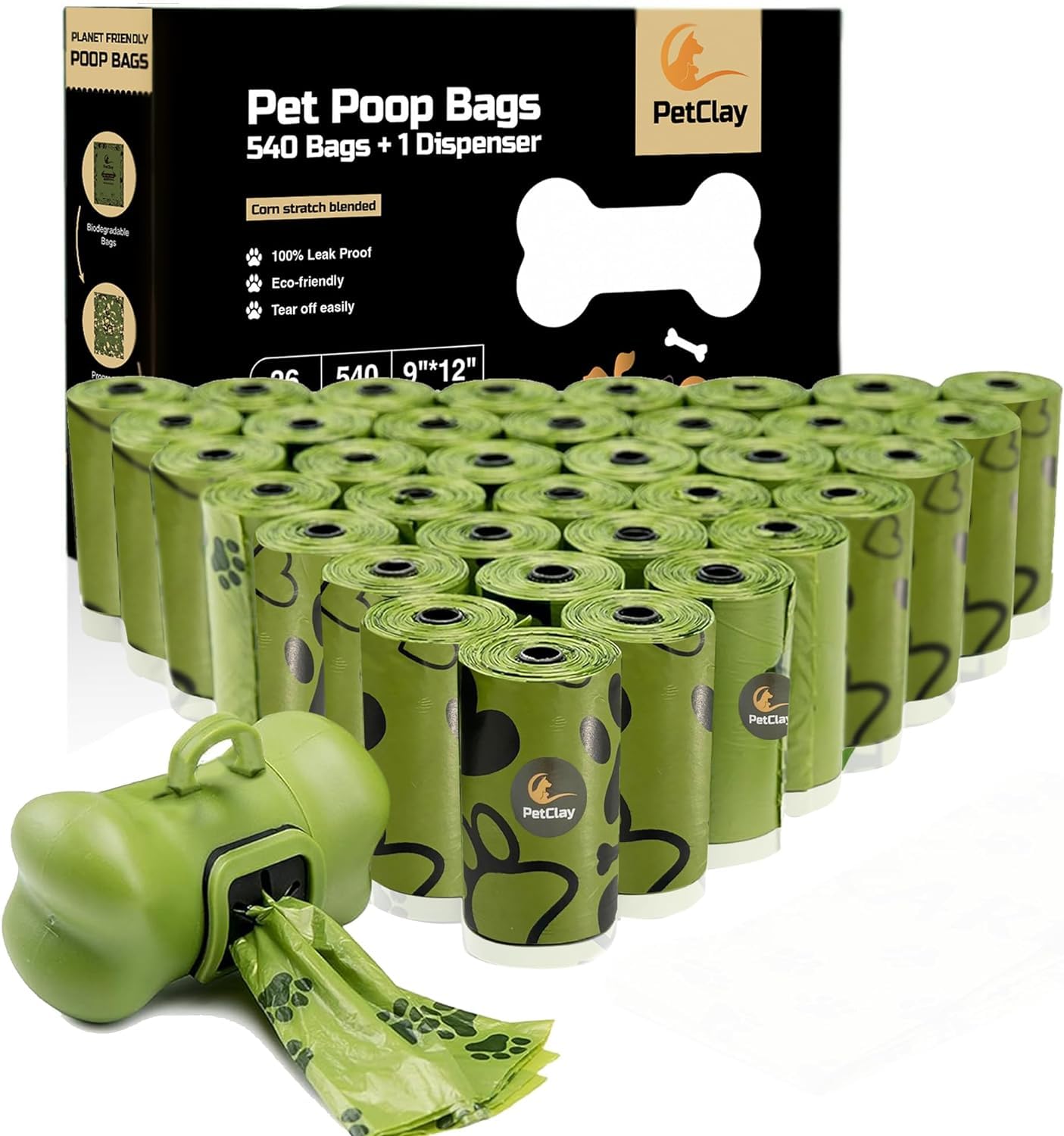 Petclay Dog Poo Bags 100% Leak Proof and Extra Thick Waste Bag Refill ...