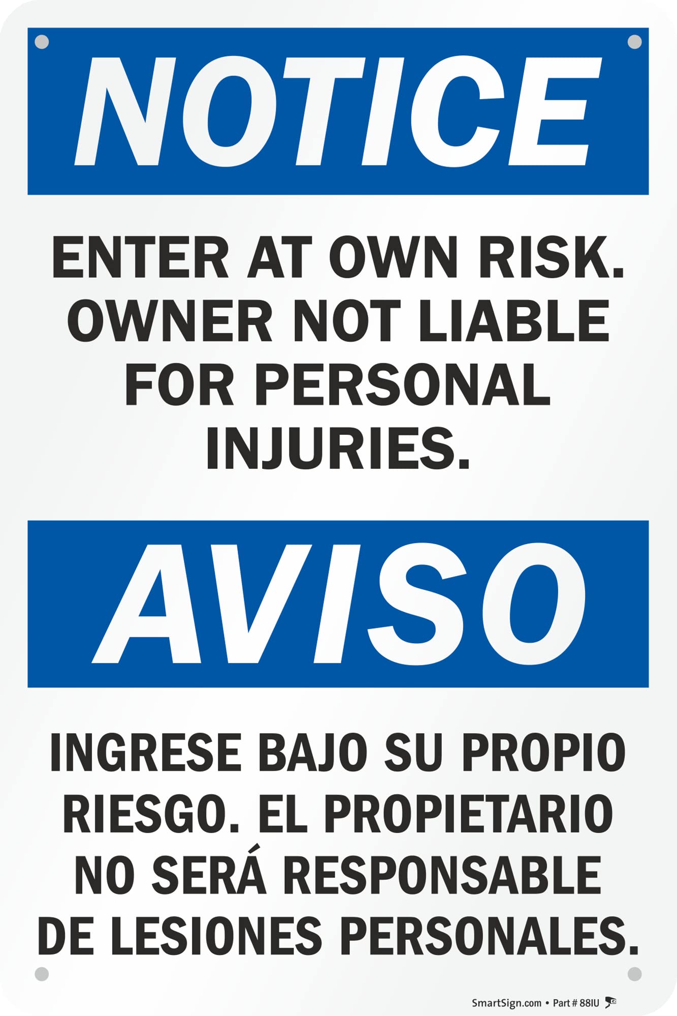 Amazon.com: SmartSign 18 x 12 inch “Notice - Enter at Own Risk, Owner ...