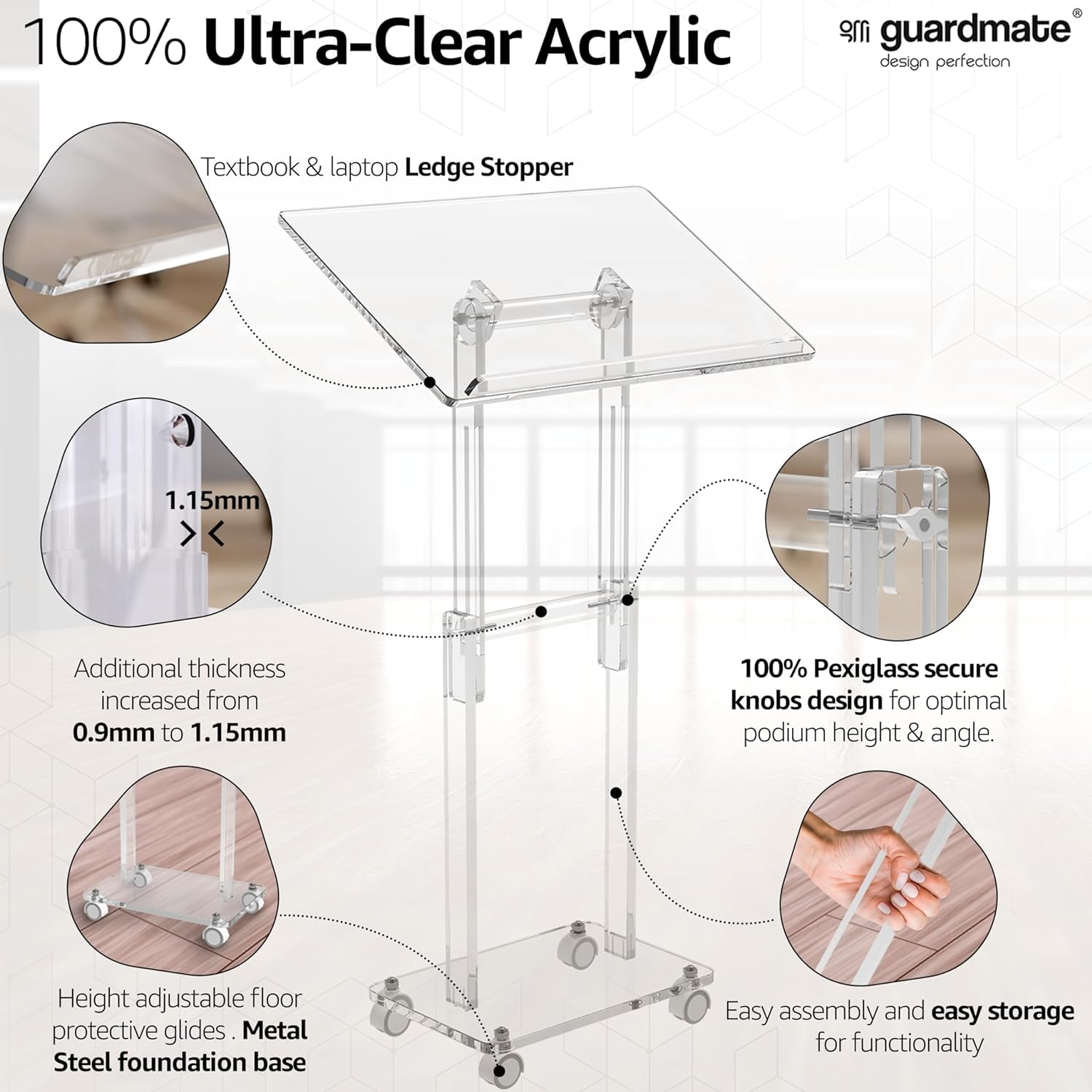 Snapklik.com : Ultra Clear Acrylic Pulpit Podium Stand Modern Wheels ...