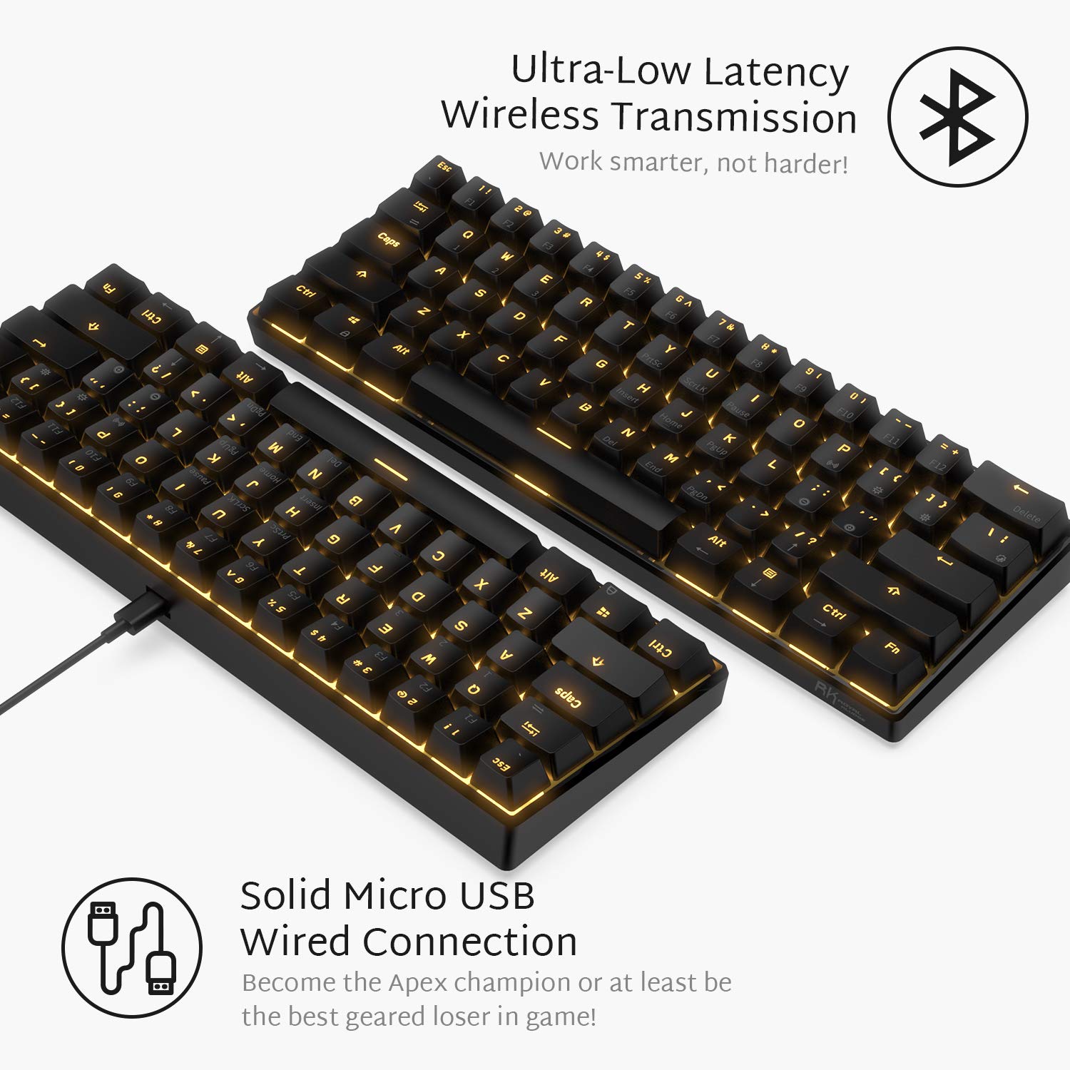 RK ROYAL KLUDGE RK61 Wireless 60% Mechanical Keyboard, 61 Keys ...
