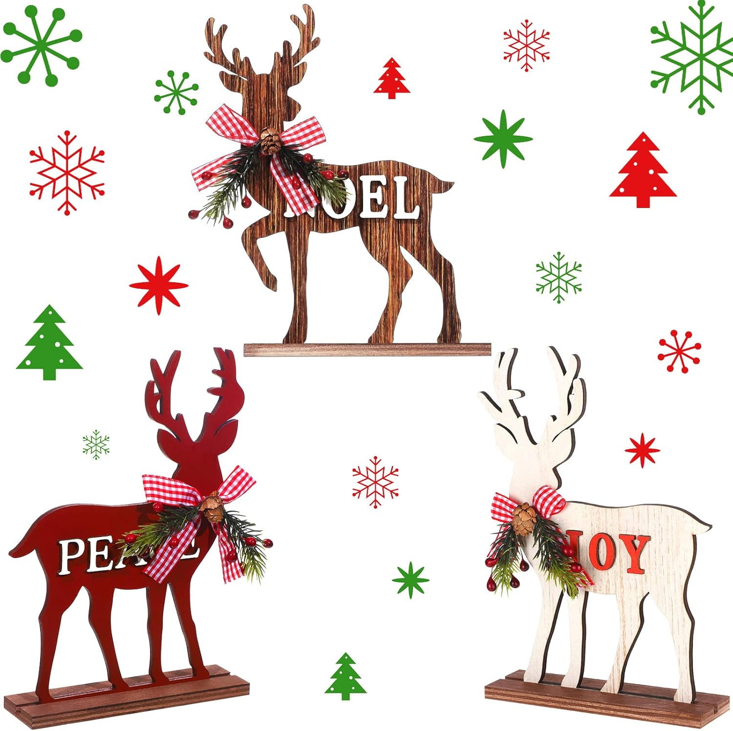 Amazon.com: 3 Pieces Christmas Reindeer Table Decorations Wooden ...