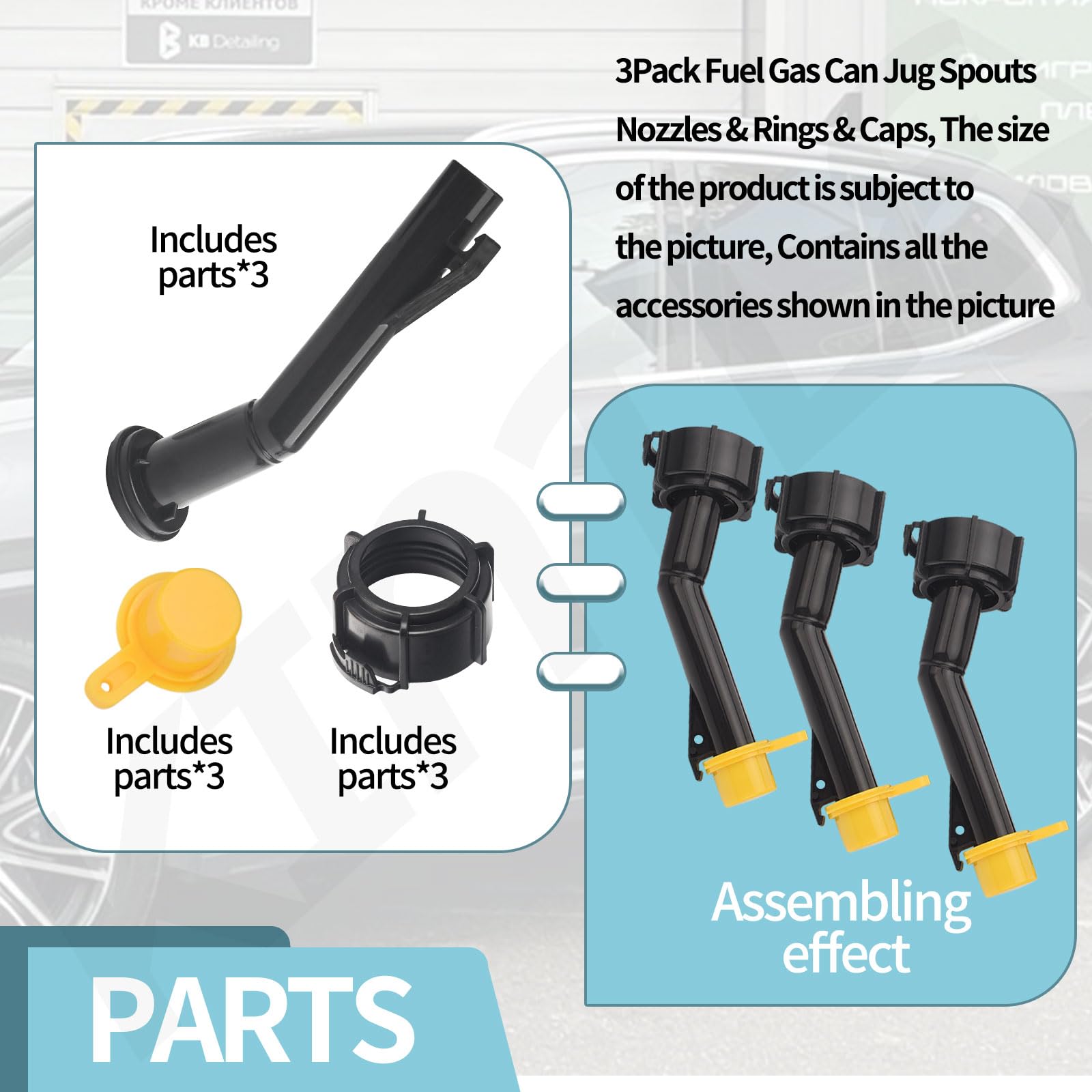 Snapklik.com : 3 Pcs Fuel Gas Can Jug Spouts Nozzles & Rings & Caps For ...