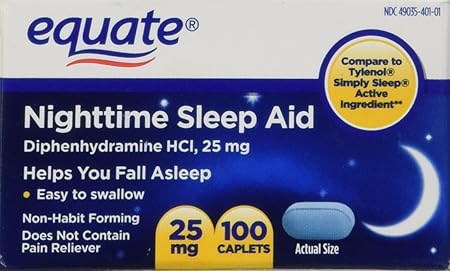 Amazon.com: Equate Nighttime Sleep Aid 25 mg, 00 Mini-Caplets, 100 ...