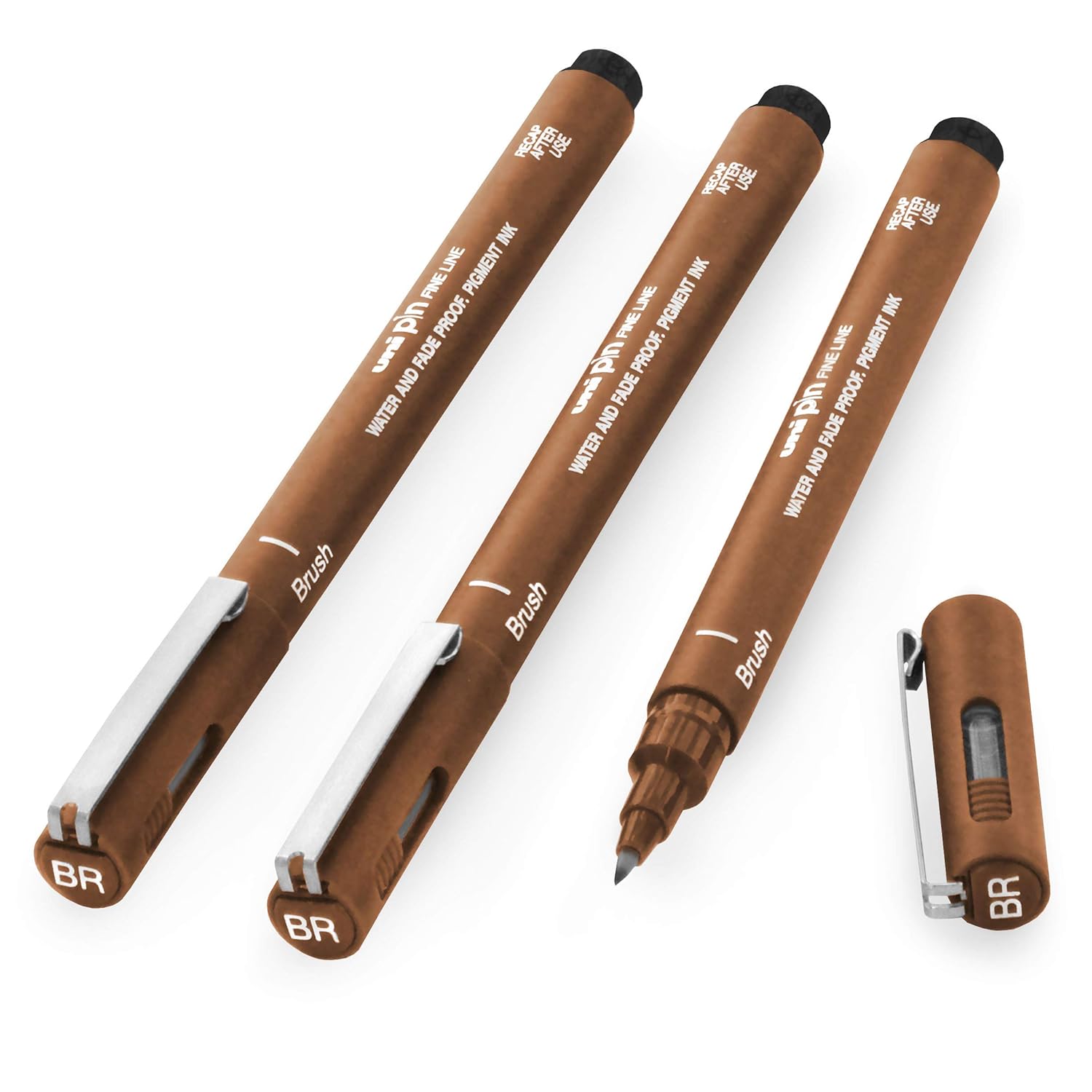 Uni Pin Fineliner Drawing Pen - Sepia Ink - Brush Nib - Pack of 3 ...