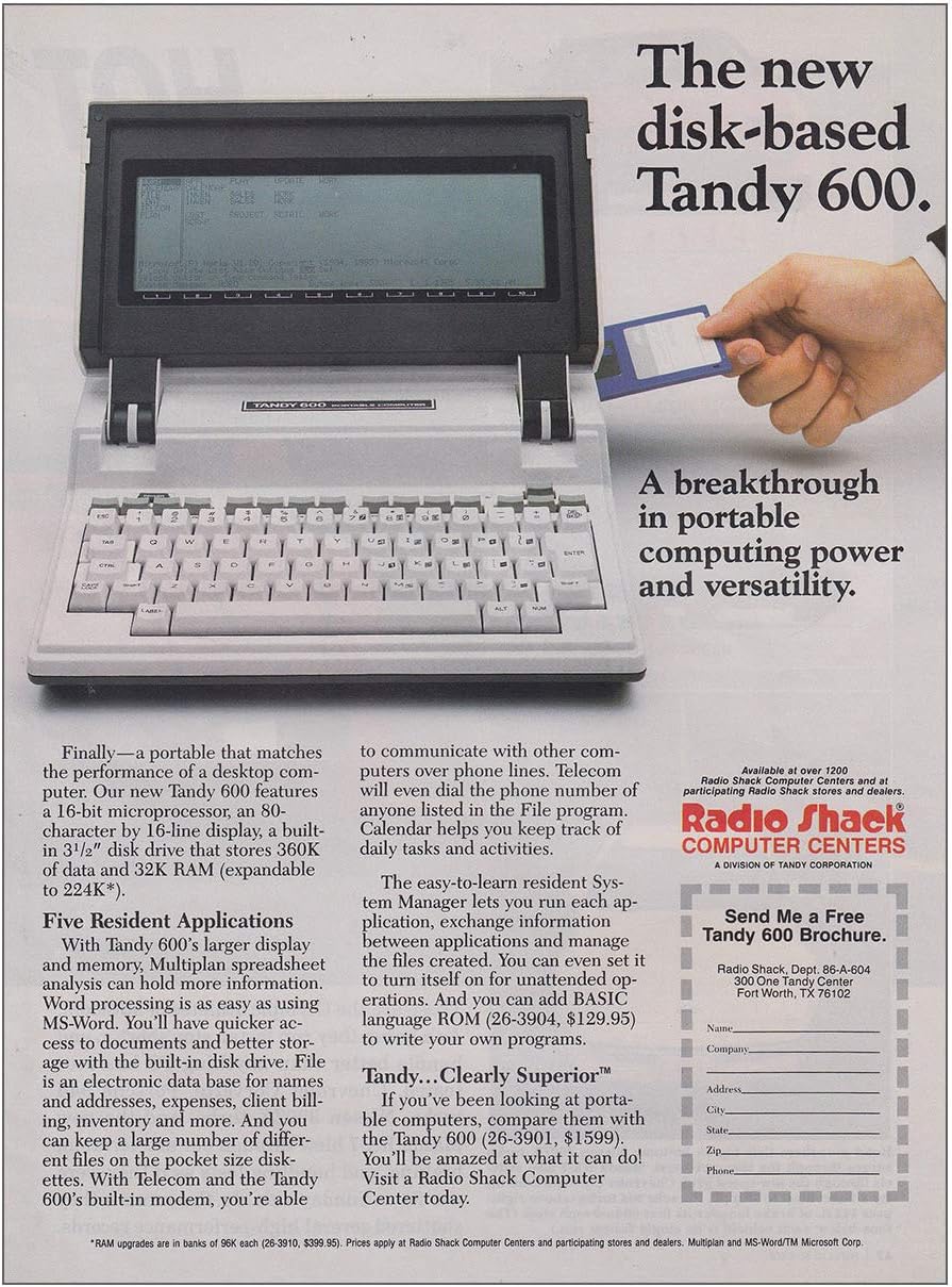Amazon.com: RelicPaper 1986 Tandy 600: Disk Based, Radio Shack Print Ad ...