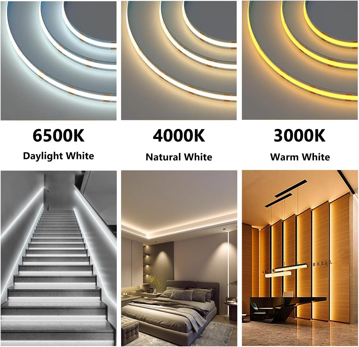 COB – Tira de luces LED blancas de 16.4 pies, luz blanca brillante de ...