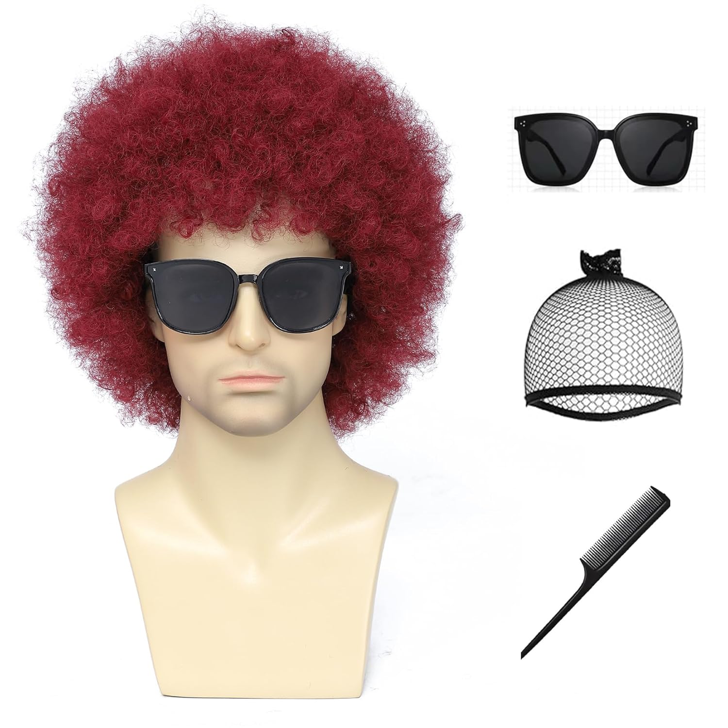 Amazon.com: Adequate Retro Red Afro Wig - Men's Curly Disco Costume Wig ...