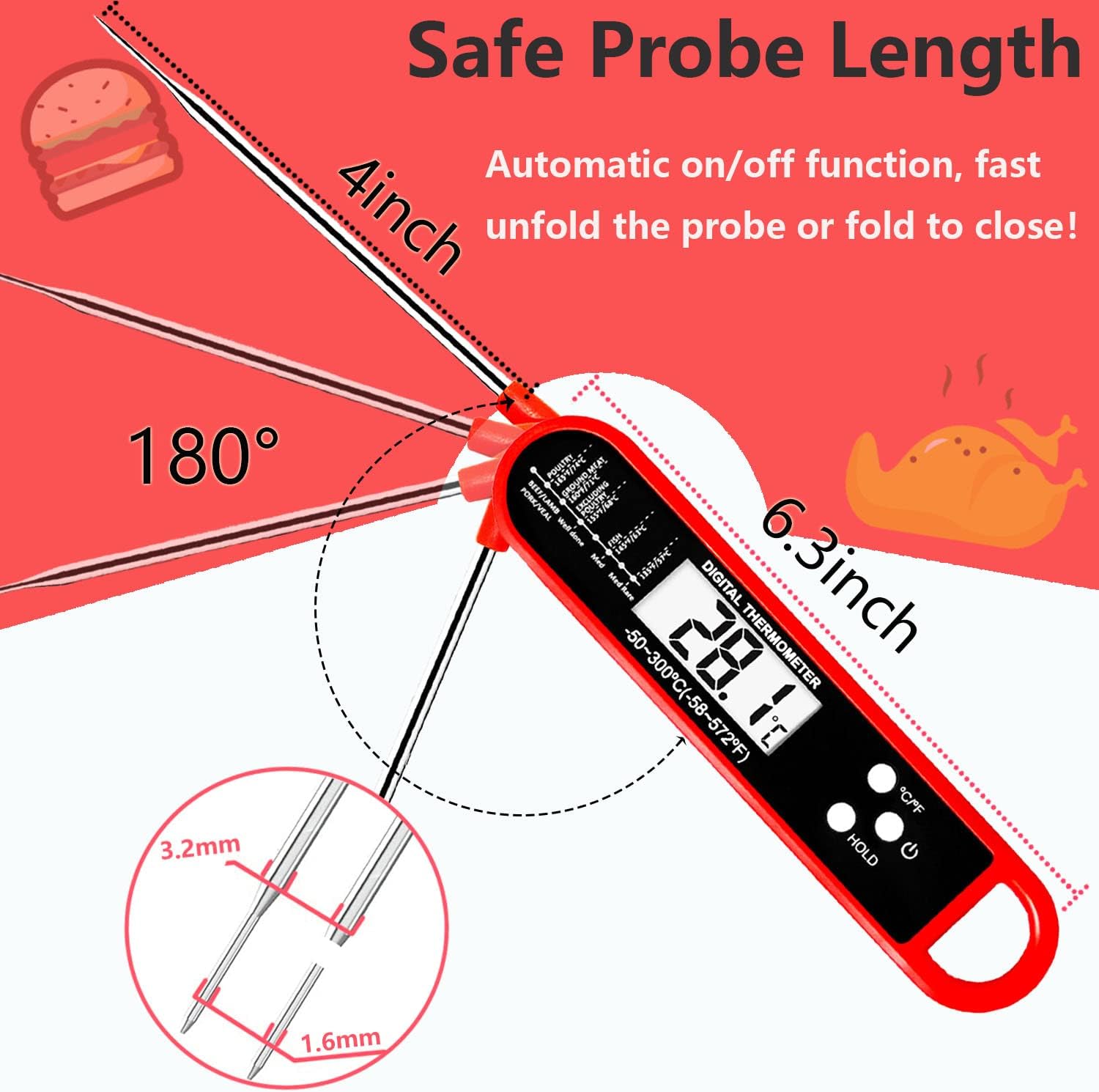 Review Digital Meat Thermometer with Probe, Instant Read Food ...