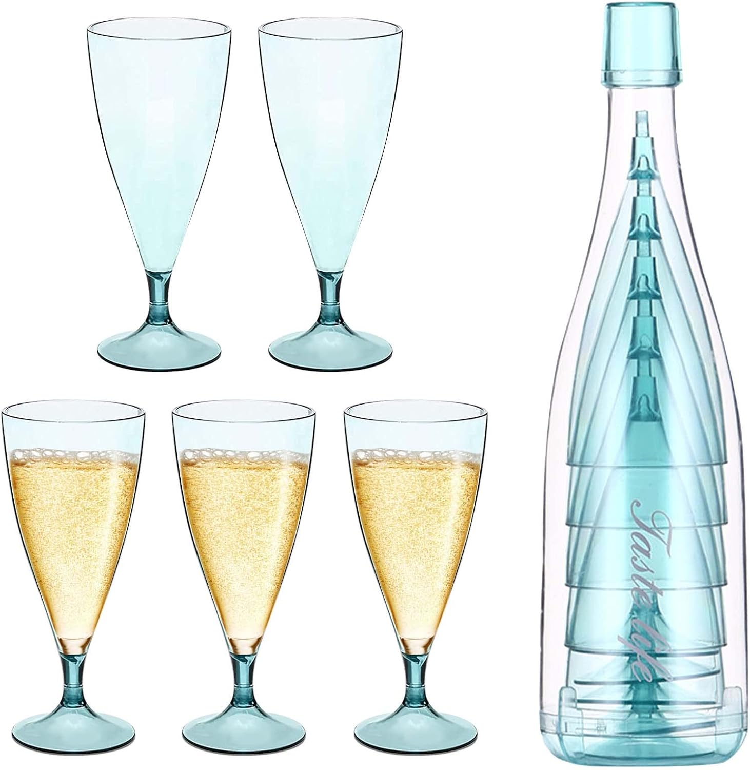 Nramwell Set of 5 Stackable Champagne Glasses, Portable Champagne Glass ...