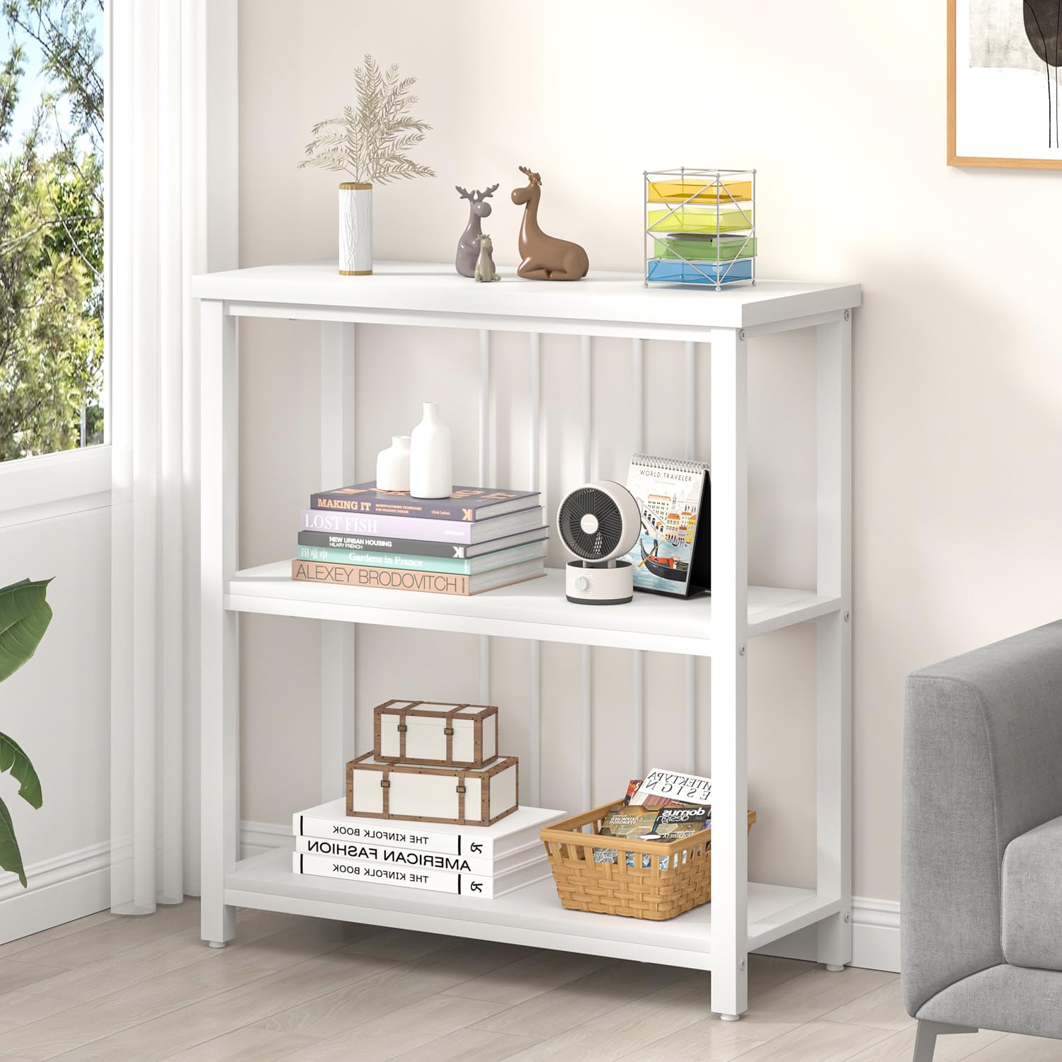 Amazon.com: FOLUBAN Small Bookshelf, Modern 3 Tier Book Shelf, Wood and ...