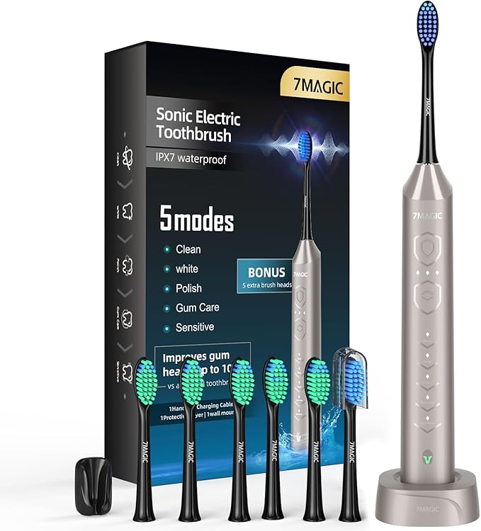 Amazon.com: 7MAGIC Electric Toothbrush for Adults, Sonic Toothbrush ...