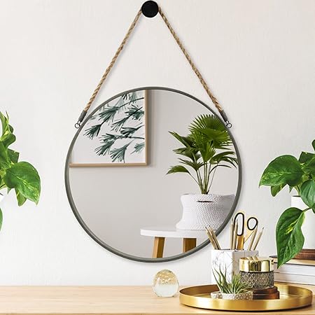 Amazon.com: Funly mee Rustic Round Decorative Mirror with Solid Wood ...