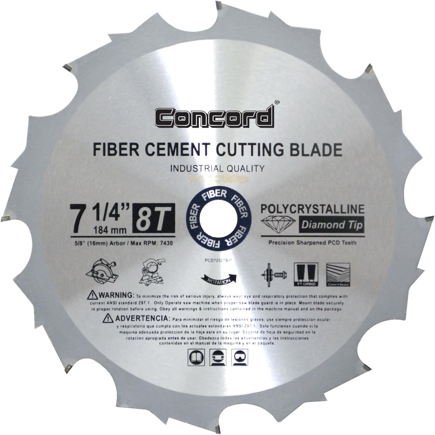 Amazon.com: Concord Blades PCD0725T008HP 7-1/4-Inch 8 Teeth PCD Fiber ...