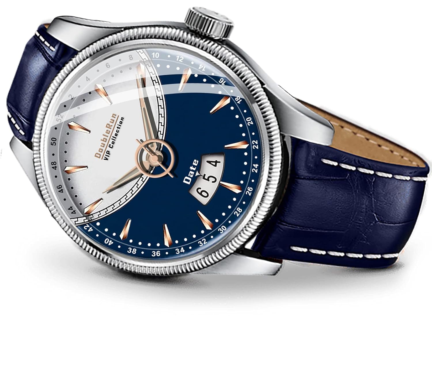 Buy DOUBLERUN 9023 Date Display Tow Tone Dial Leather Belt Analog Watch ...