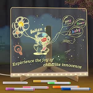 Acrylic Dry Erase Board with Light Up Stand, LED Note Board with Colors ...